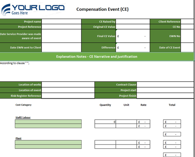 Compensation Event Template - Metroun