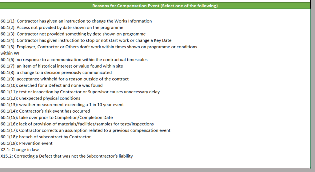 Compensation Event Template - Metroun